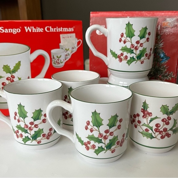 Sango | Dining | Vtg Sango White Christmas Coffee Cups In Box Circa ...